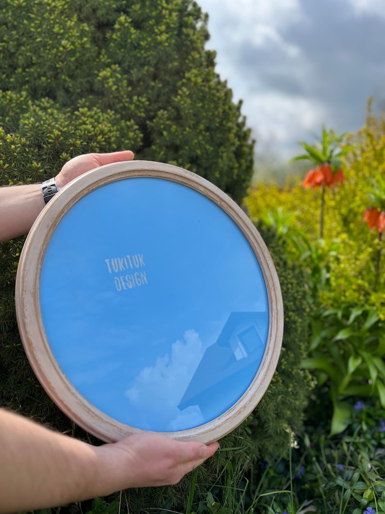 Large Round Picture Frame, Rustic Photo Frame, Wooden Round Frame for ...