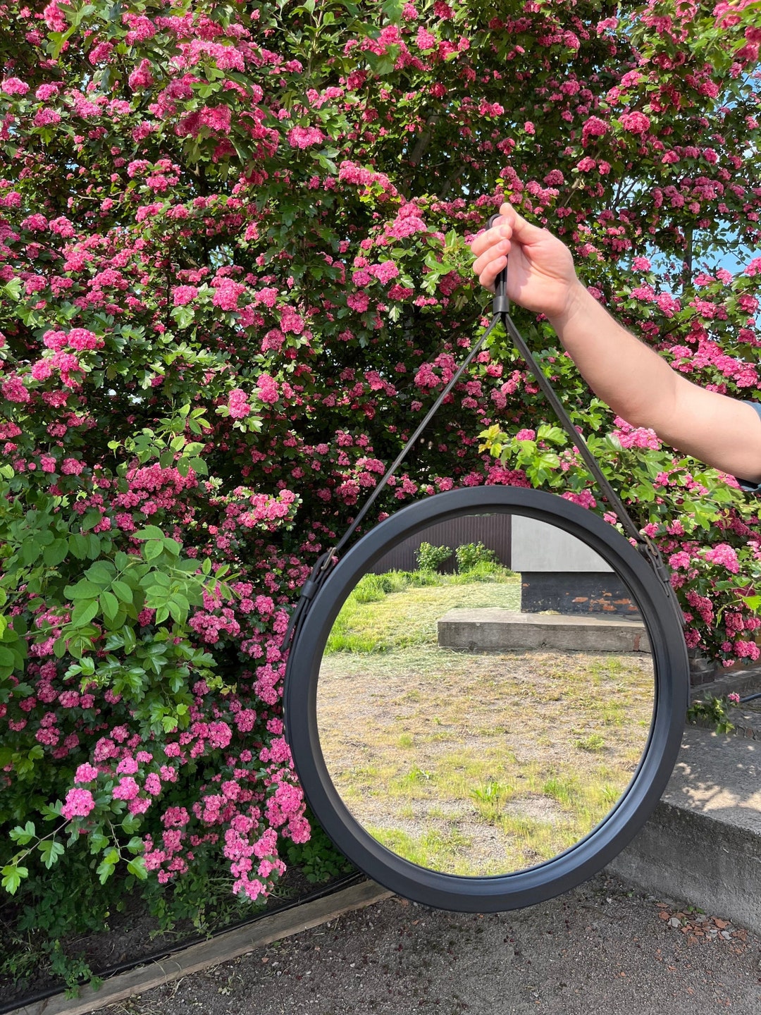 Leather Strap Bathroom Mirror Black Round Mirror for Wall - Etsy