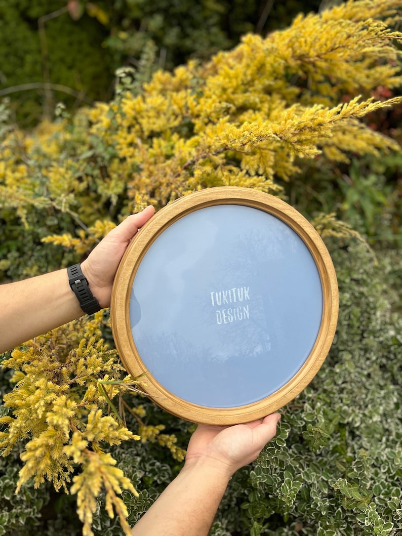 Large Round Picture Frame, Rustic Photo Frame, Wooden Round Frame for ...