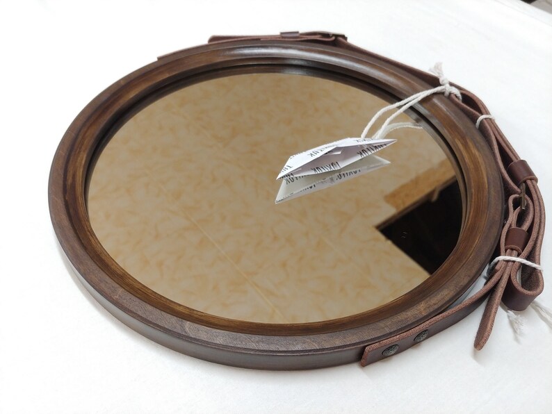Brown Round Mirror Decorative Mirror Wood Hanging Mirror - Etsy