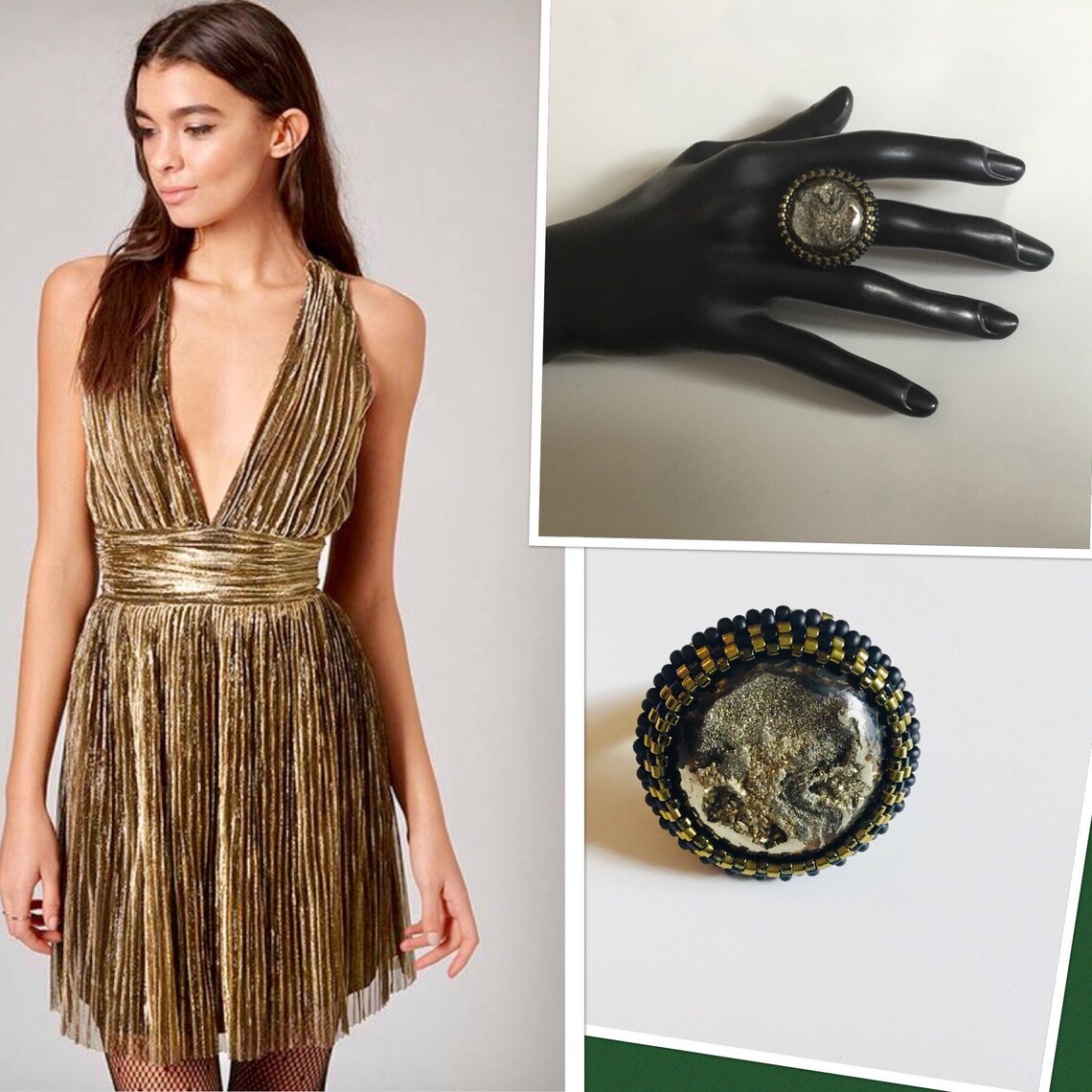 Pyrite Ring.druzy Ring.geode Ring.big Stone Ring - Etsy