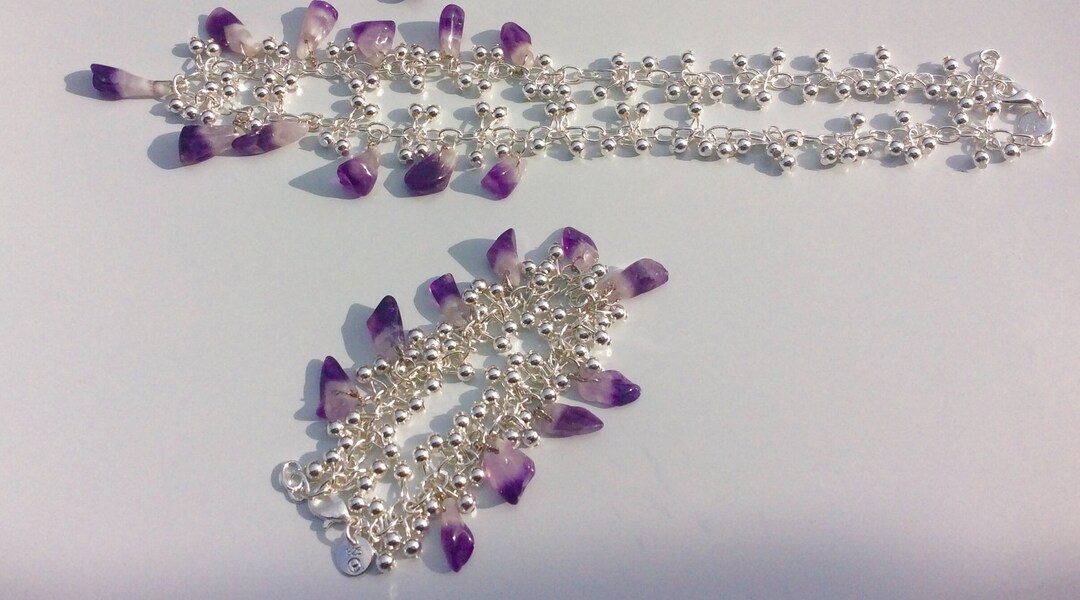 Amethyst Jewelry Set. Necklace, Bracelet. - Etsy
