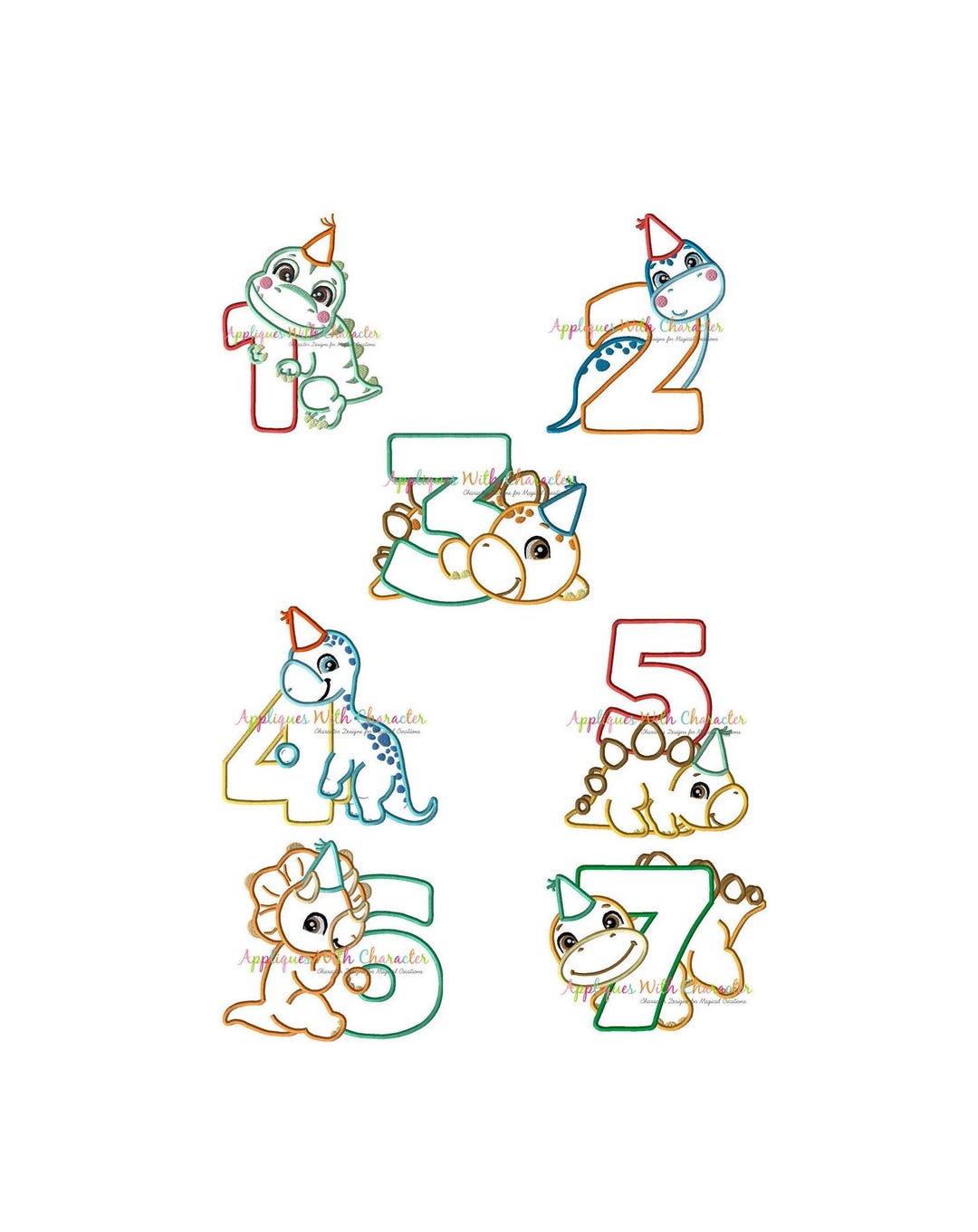 Dinosaur Birthday Number Applique Design Set - Etsy