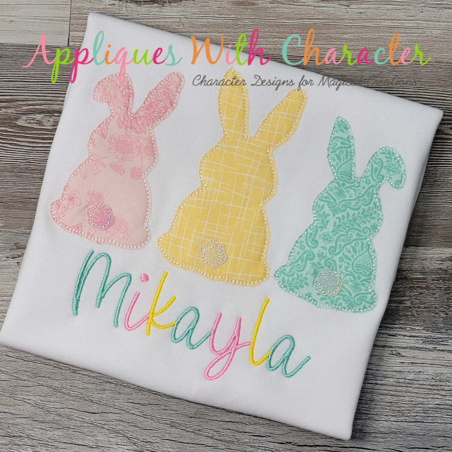 Three Bunnies Bean Stitch Applique Design, Easter Bunny Applique ...