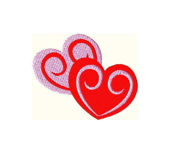 Double Hearts Embroidery Design Filled Stitch Embroidery | Etsy