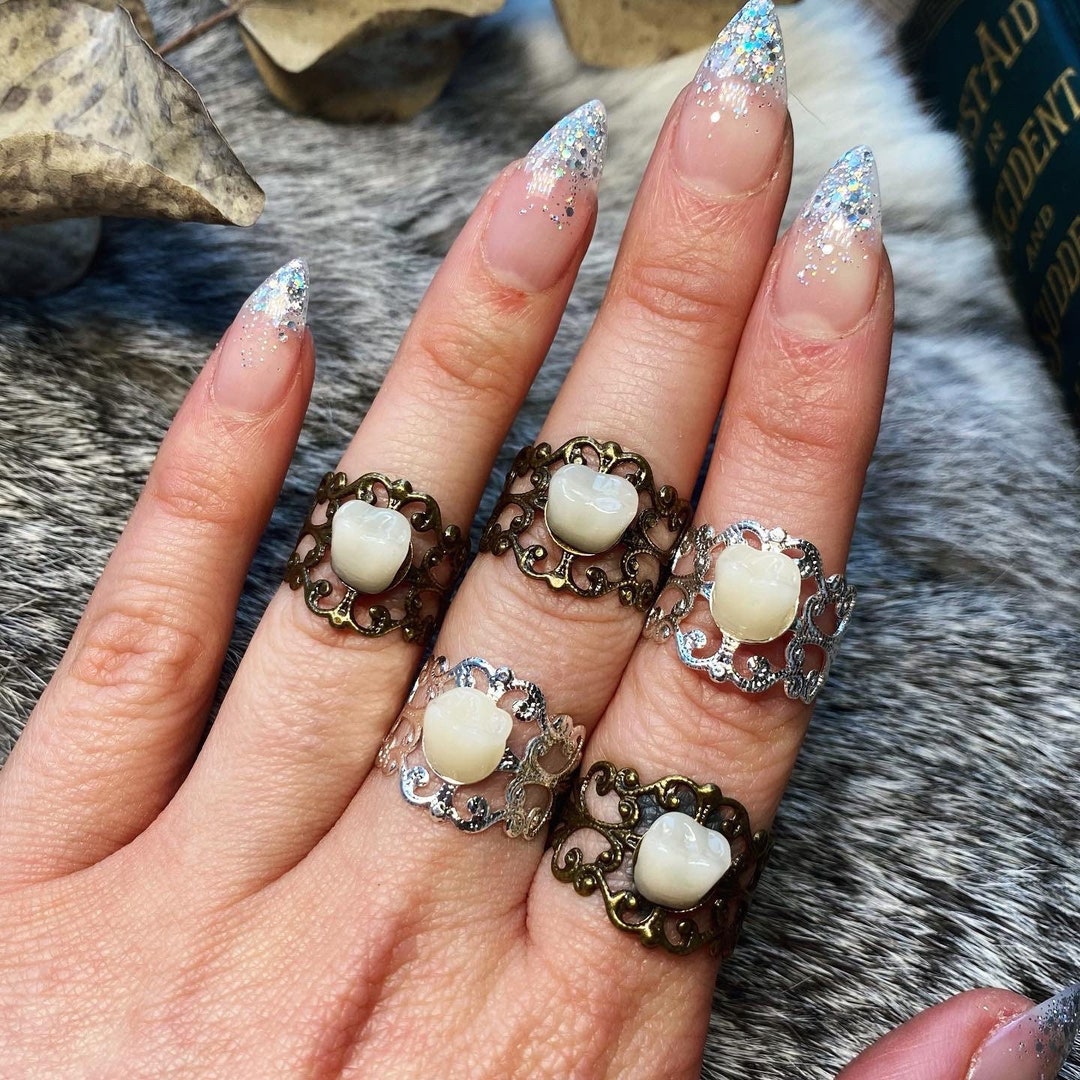 Bronze or Silver - Baby Molar Milk Tooth Decorative Adjustable Ring ...