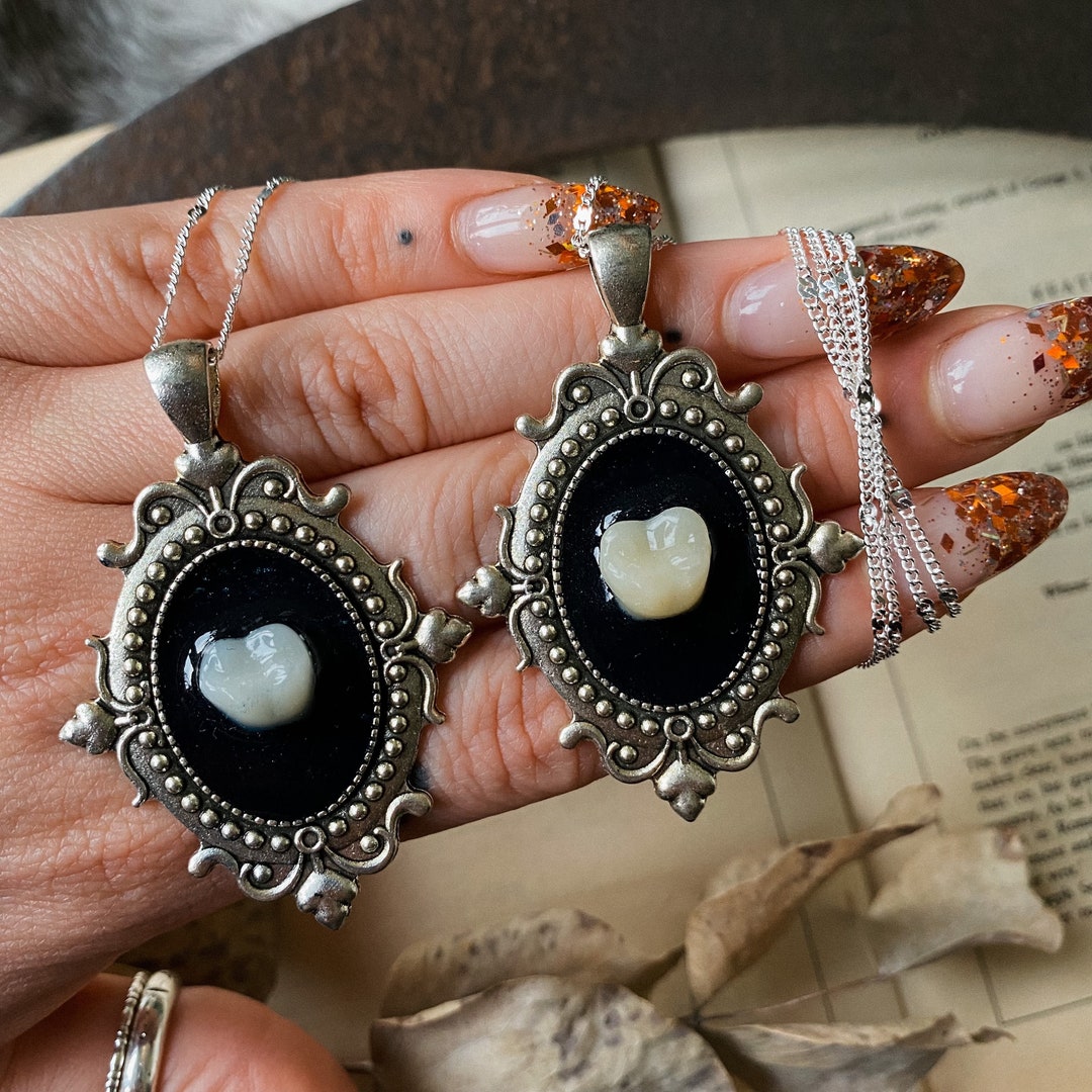 Human Molar Tooth Necklace Silver, Victorian Memento Mori Mourning ...