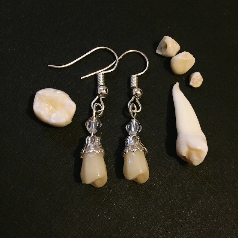 Swarovski Crystal and Human Tooth Chandelier Earrings | Etsy UK