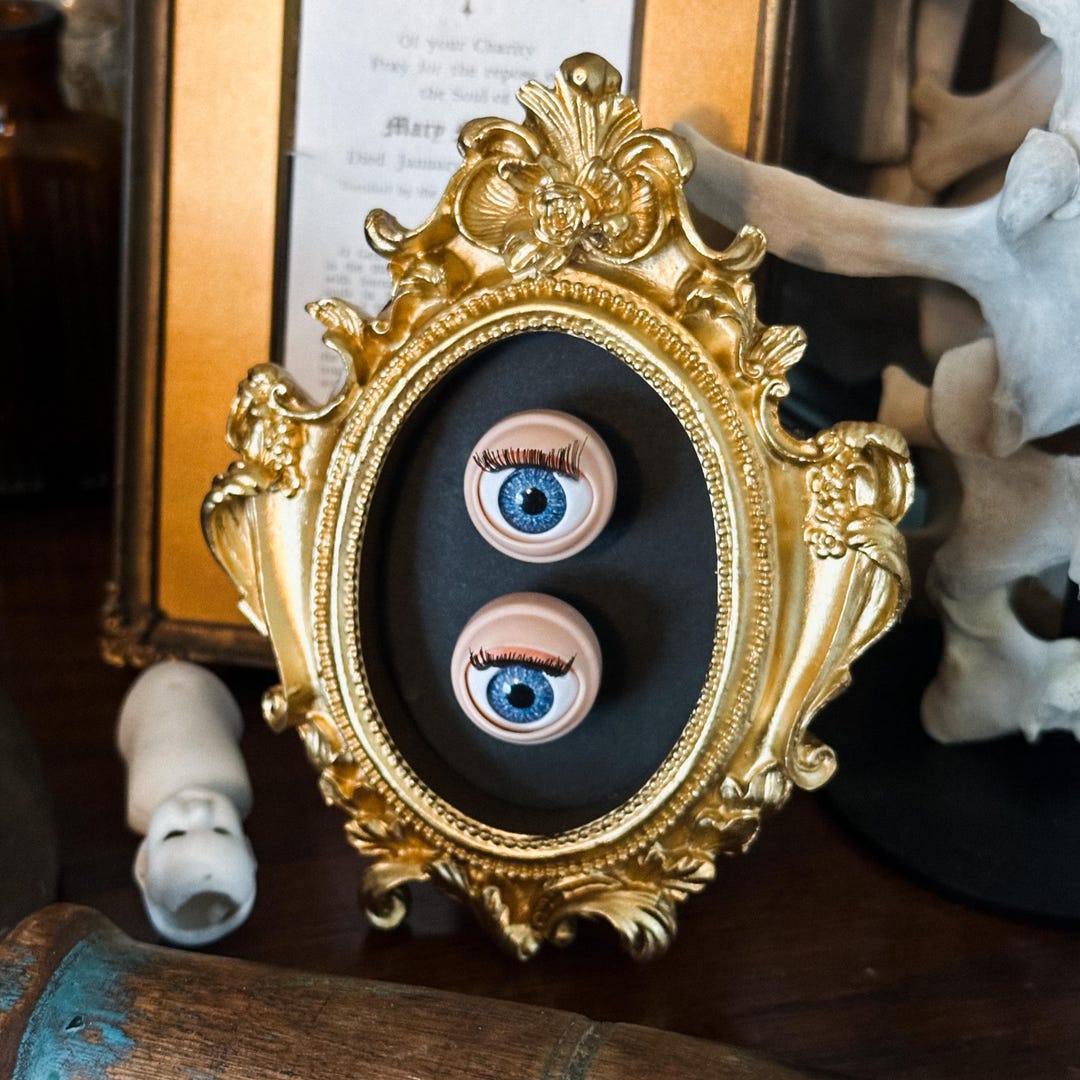 Doll Eyes in Golden Frame, Creepy Antique Vintage Style, Gothic Home ...