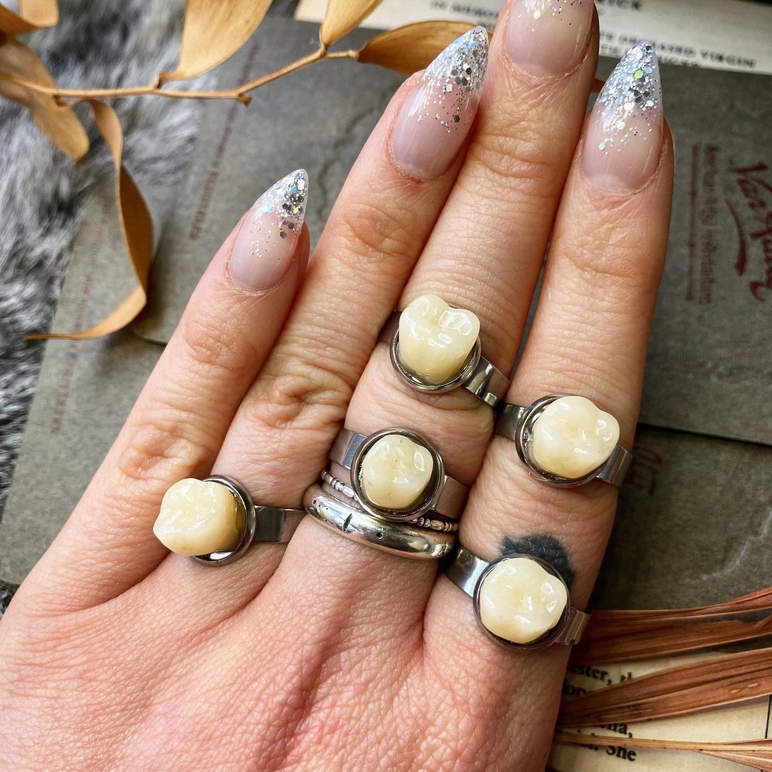 Silver Adult Human Molar Tooth Adjustable Ring, Tooth Jewelry Jewellery ...