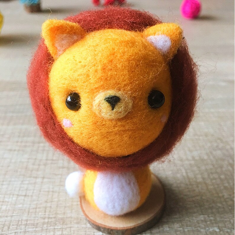 Needle felted felting kit project Animals lion cute for | Etsy