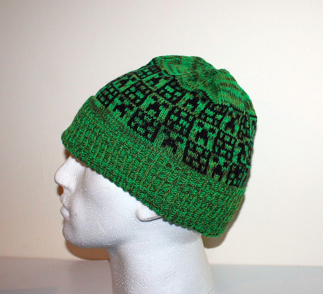Green Minecraft Inspired Creeper and Blocks on Multi Green Beanie Hat ...