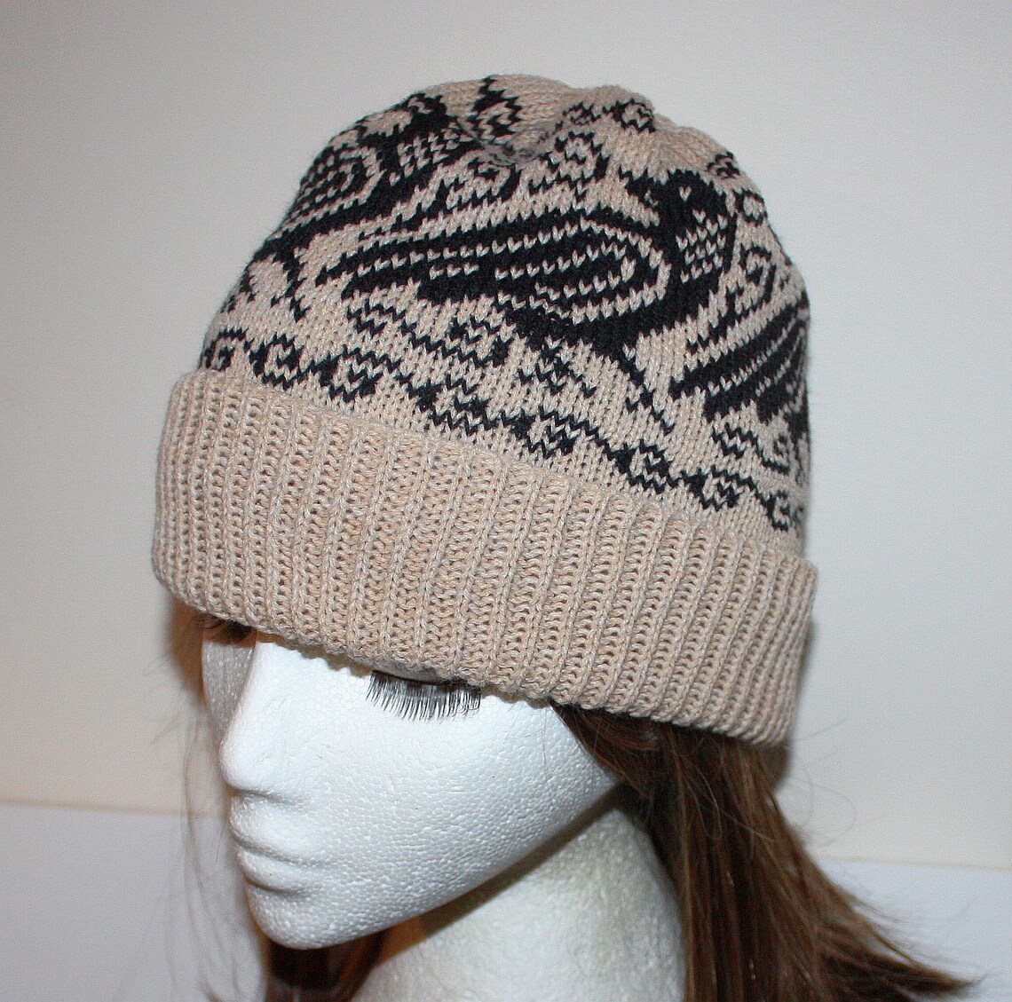 Black Gothic Crows Ravens Corvids on Beige Beanie Hat - With or Without ...