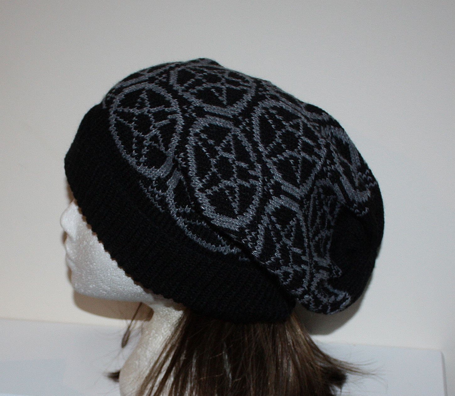 Gothic Pagan Magical Pentagrams on a Slouchy Black Beanie Hat - With or ...