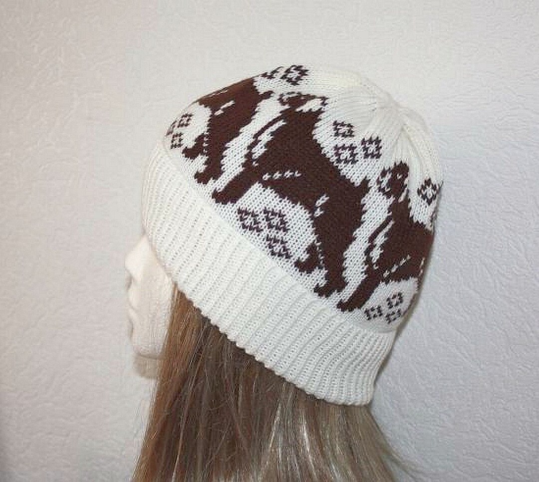 Brown Boxer Dogs on Cream Beanie Hat With or Without Pompom Teen Upto ...