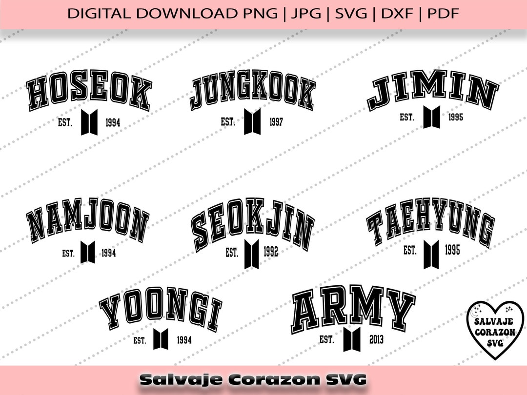 BTS Member Names | Bangtan Svg | Kpop Digital Download | Army Download ...