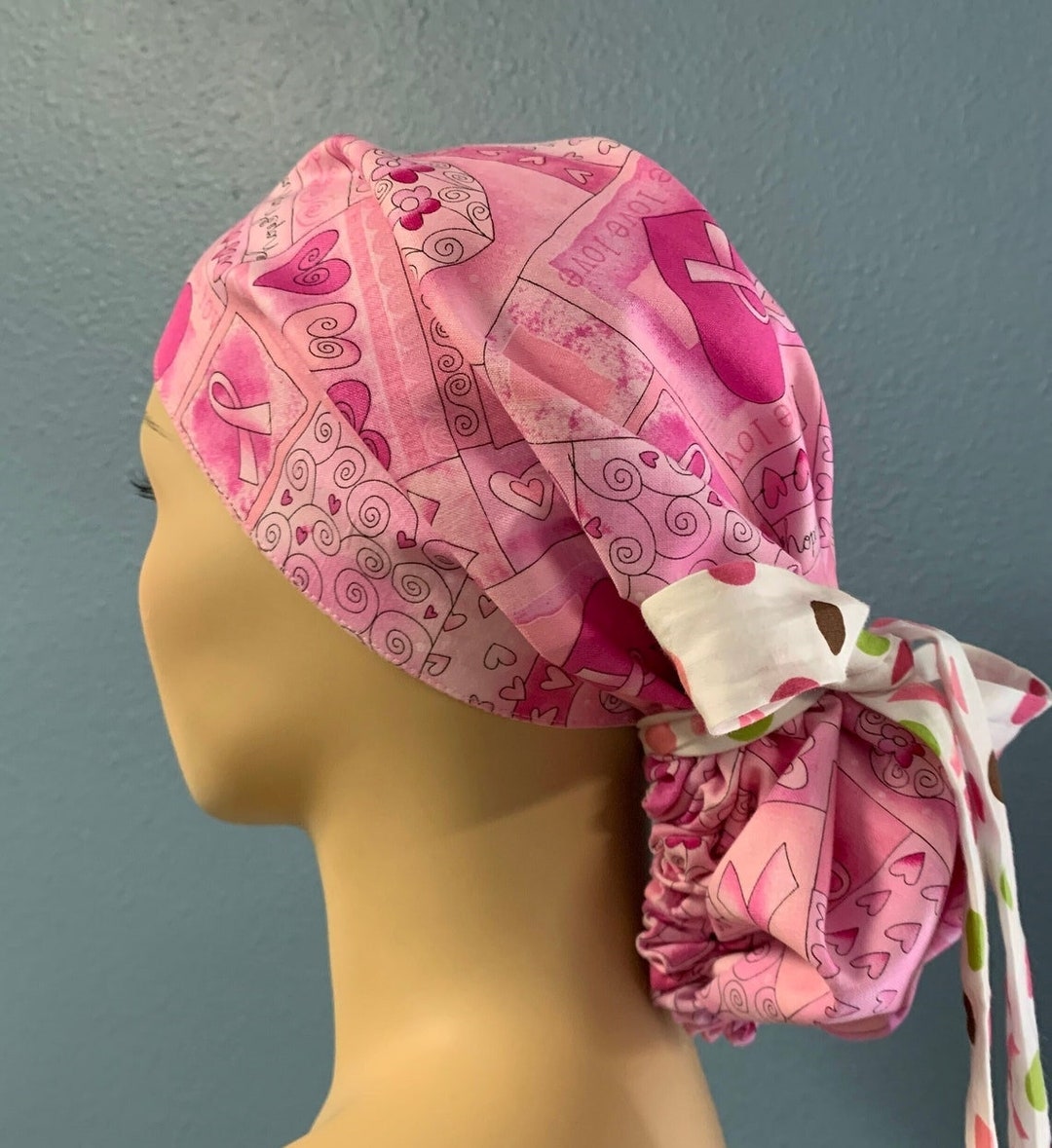Pink Ribbons Custom Made Bonnet/ponytail Cap Hat 100% Cotton/poly ...