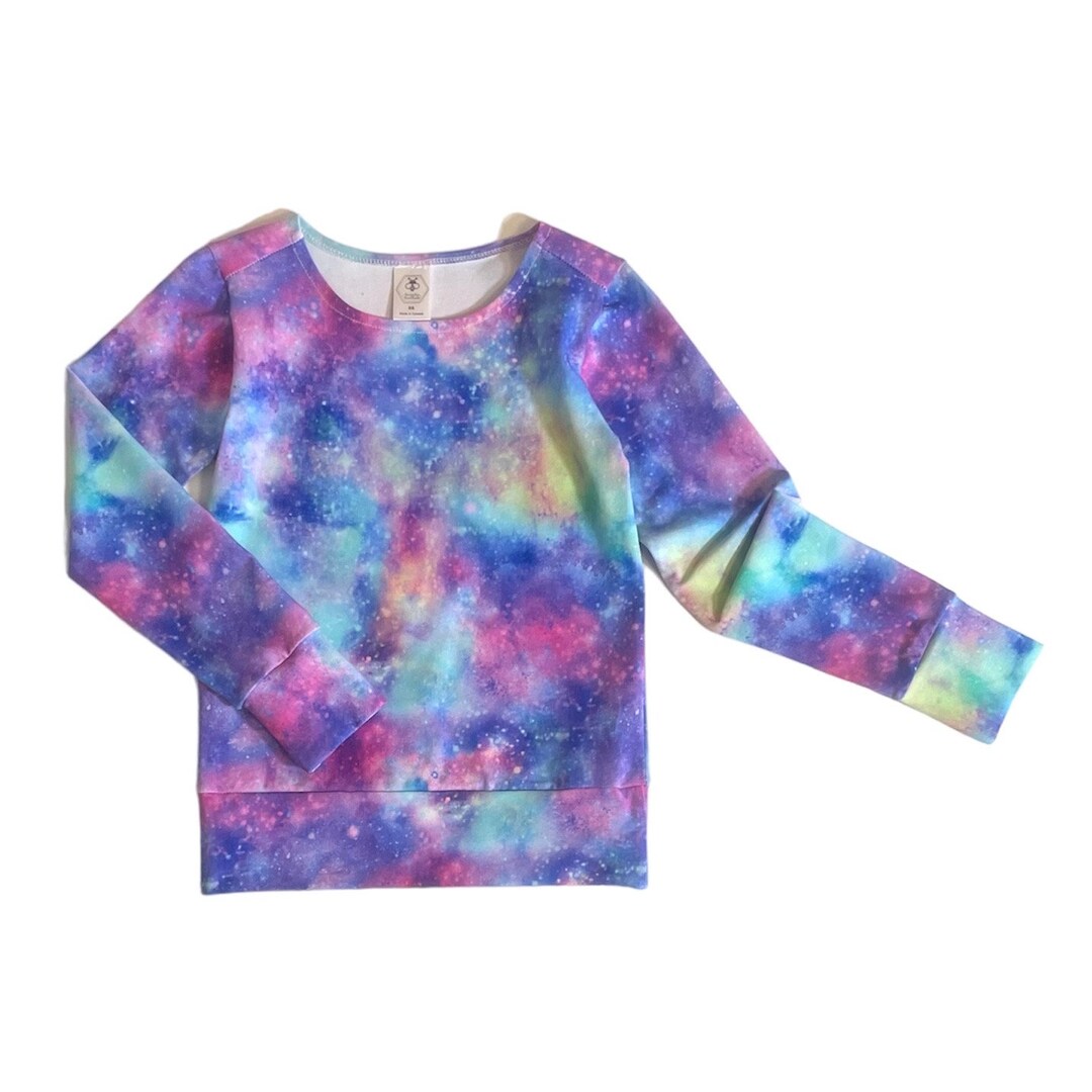 Girls Kids Long Sleeve Top Galaxy Pink Purple Violet Blue Aqua ...