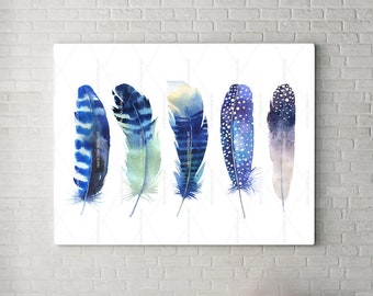 Blue Feather Print | Etsy