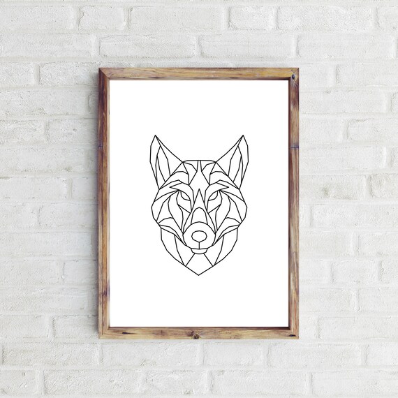 B&W Geometric Wolf Print Wolf Line Art Wolf Geometric Art - Etsy