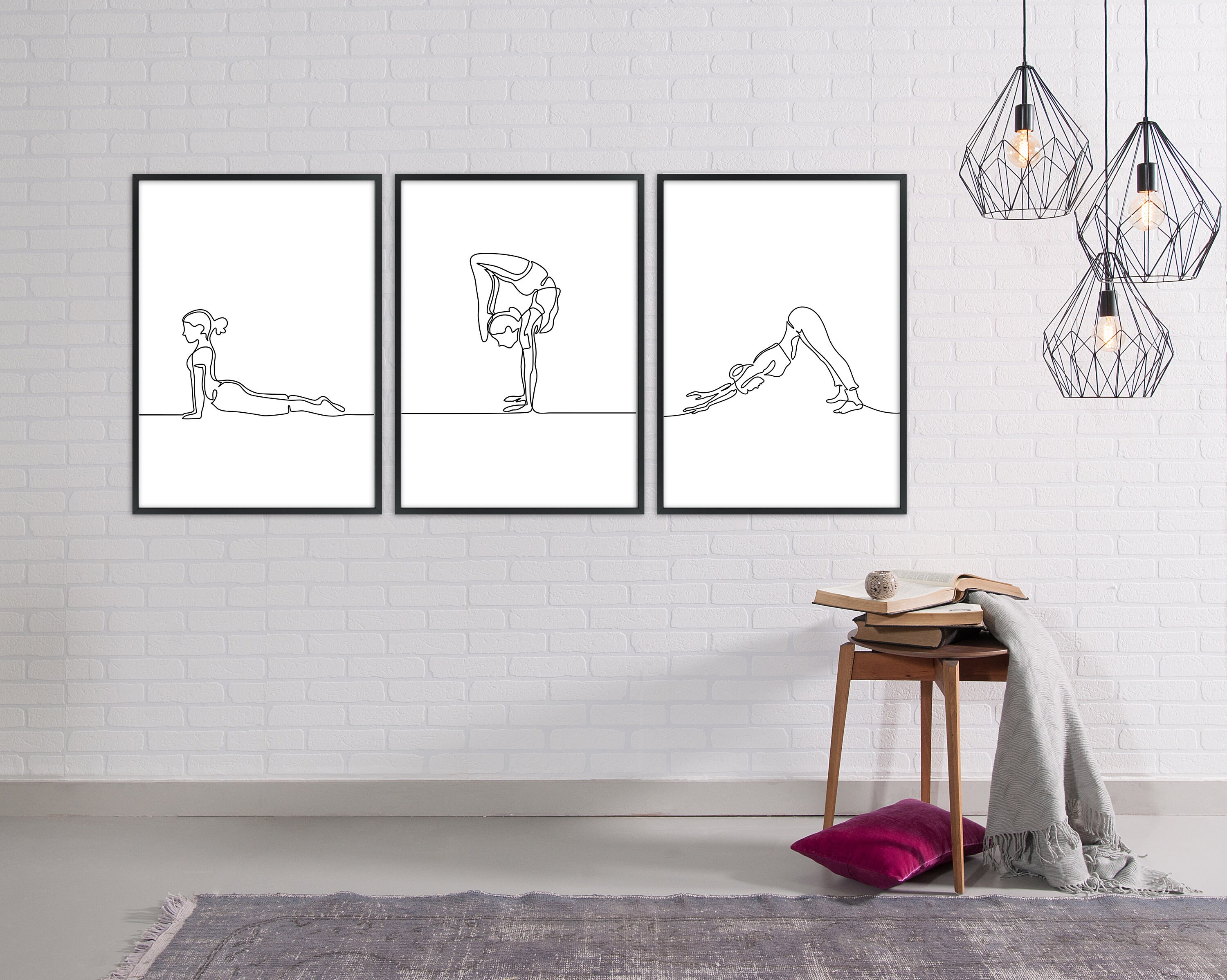 Set of 3 Yoga Asana Line Art Yoga Pose Prints Asana Prints | Etsy