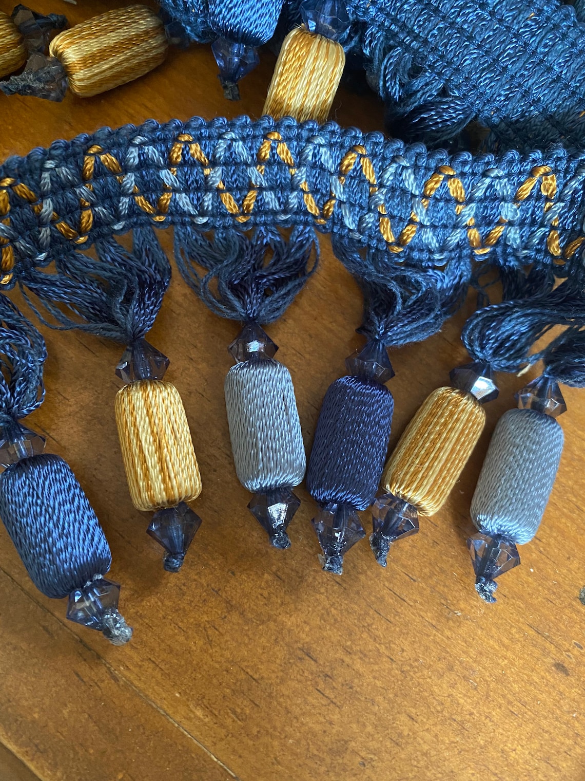 Trim Braided Beaded Tassels Blue Gold 14 Yards Designer Embellishments ...