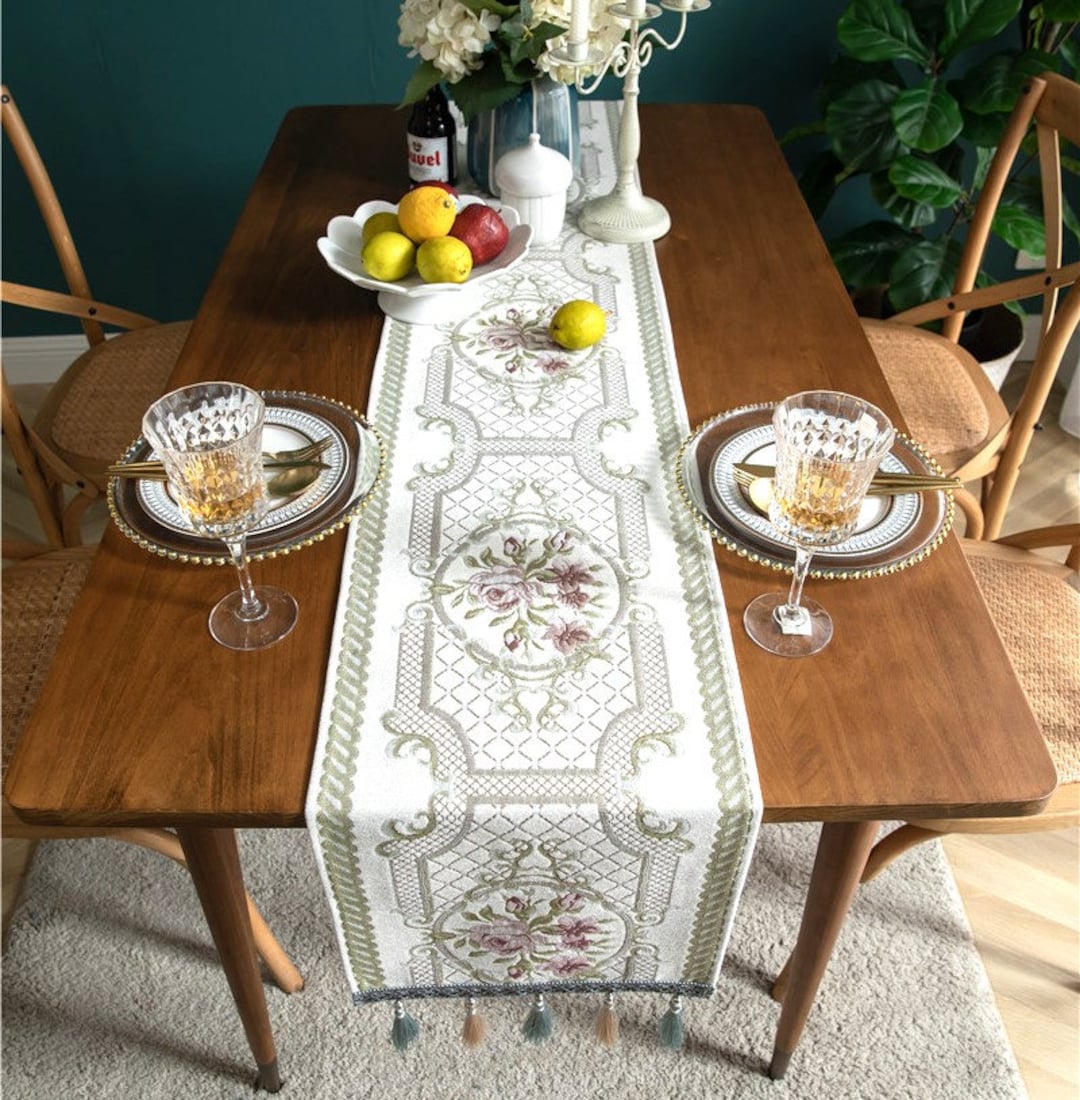 Off White Table Runner Chenille Fabric Table Runner Rustic - Etsy