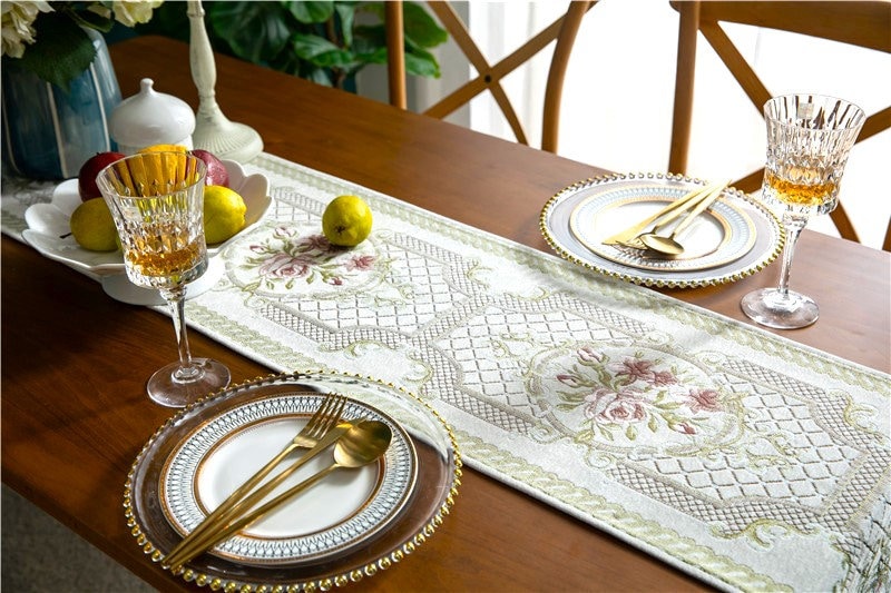 Off White Table Runner Chenille Fabric Table Runner Rustic - Etsy