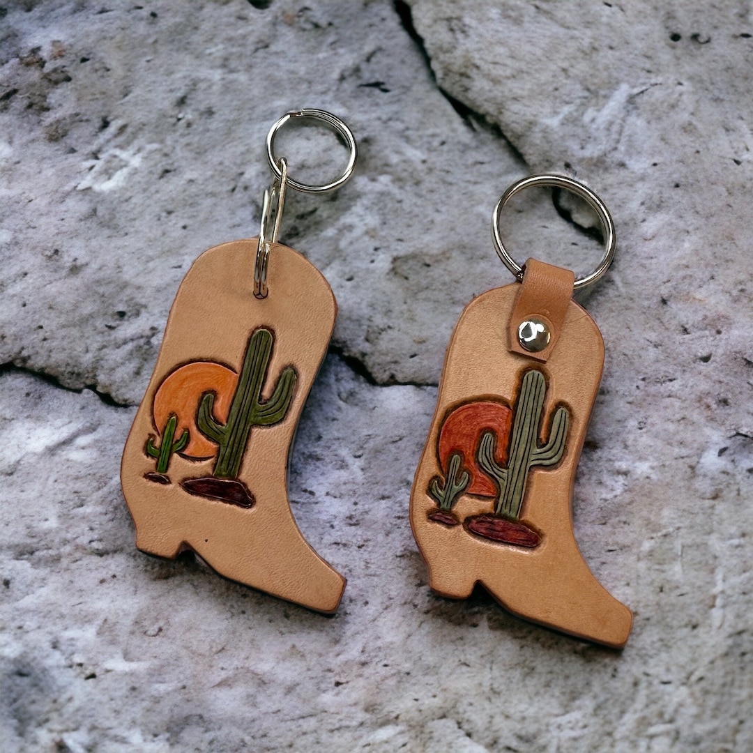 Tooled Leather Cowboy Boot Keychains - Etsy