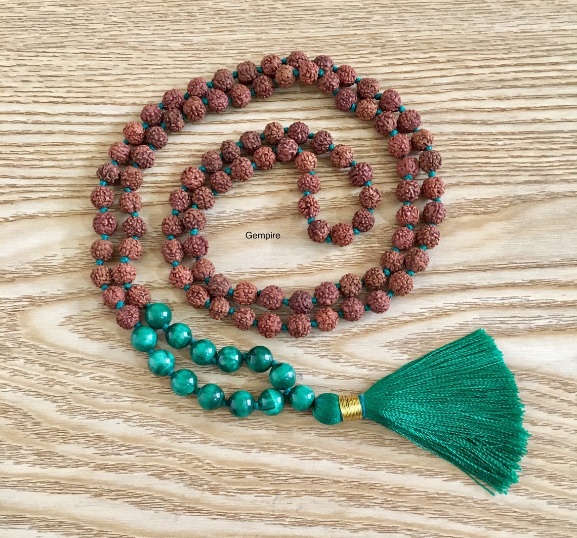 Malachite Mala Necklace 108 Rudraksha Mala Knotted 108 Prayer - Etsy Sweden