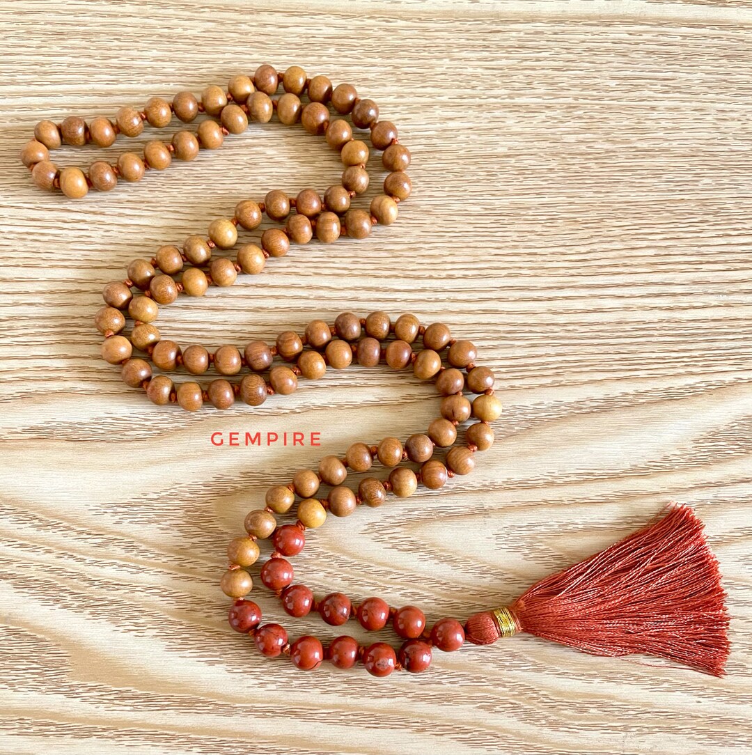 Sandalwood - Jasper Mala Necklace 8 Mm, 108 Sandalwood Mala Knotted 108 ...