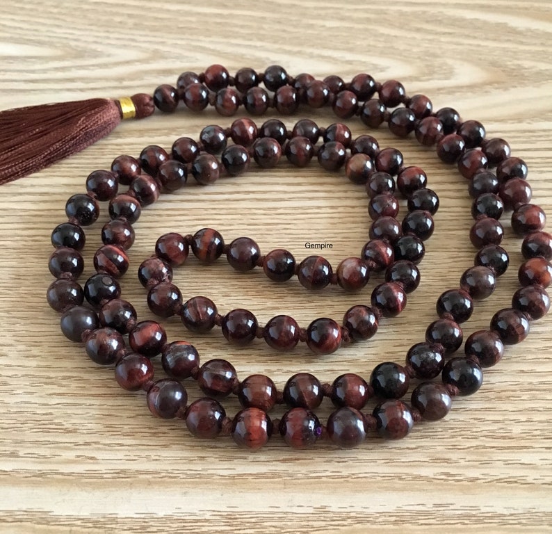 108 Red Tigers Eye Mala Necklace 8-9 Mm, Red Tigers Eye Necklace, Mens ...