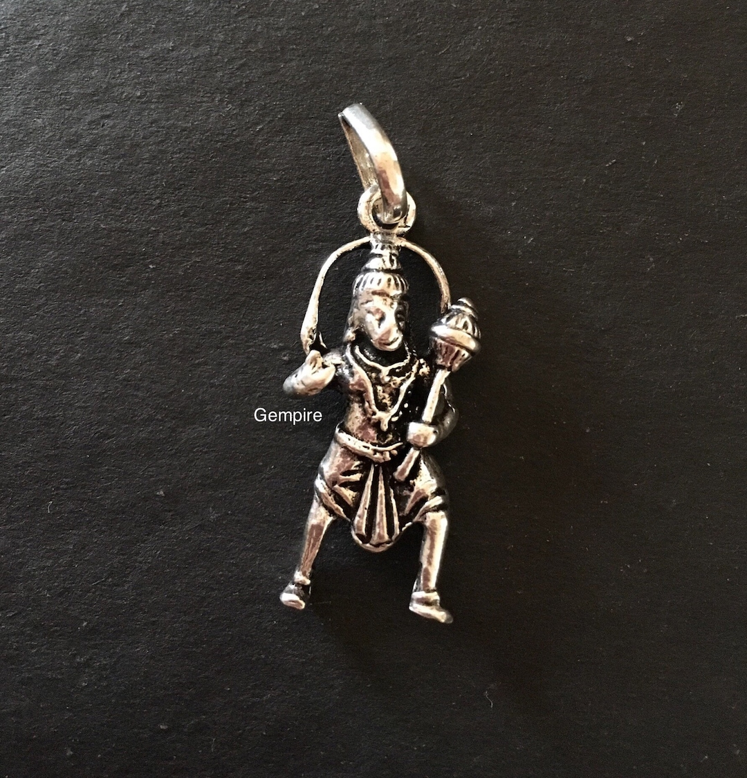 Hanuman Pendant Sterling Silver Oxidised / Lord Hanuman Charm Necklace ...