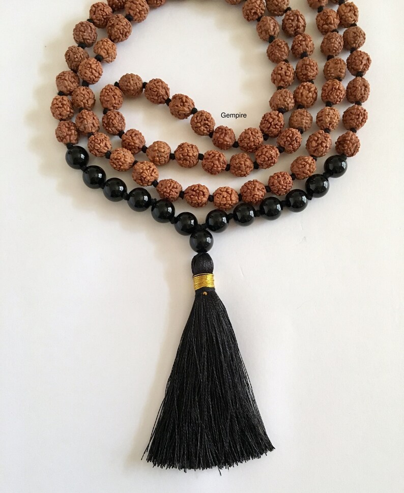 108 Rudraksha Mala Black Onyx Necklace 8 Mm 108 Japa Mala - Etsy