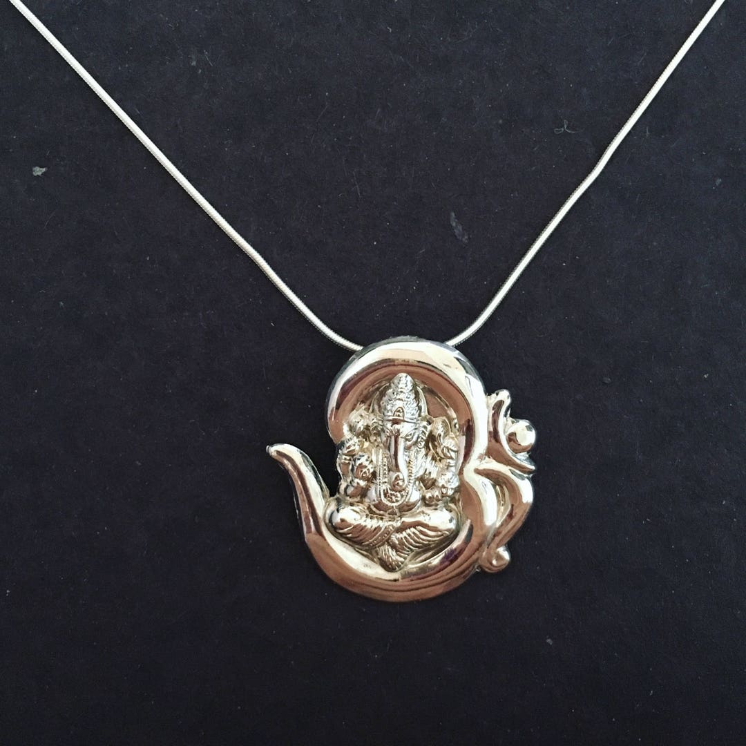 Ganesh Om Pendant Sterling Silver Oxidised / Silver Om Ganesh Charm ...