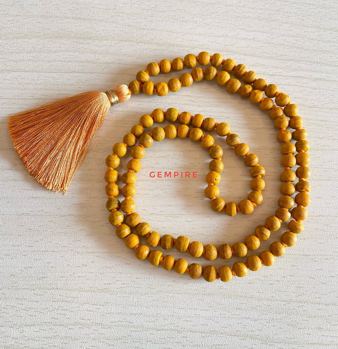 Turmeric Mala Necklace 108+1 Prayer Beads Knotted Haldi Mala, 108 ...