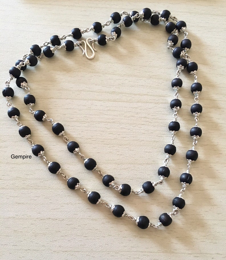 Buy Sterling Silver Tulsi Mala Necklace Black Tulasi Mala Online in ...