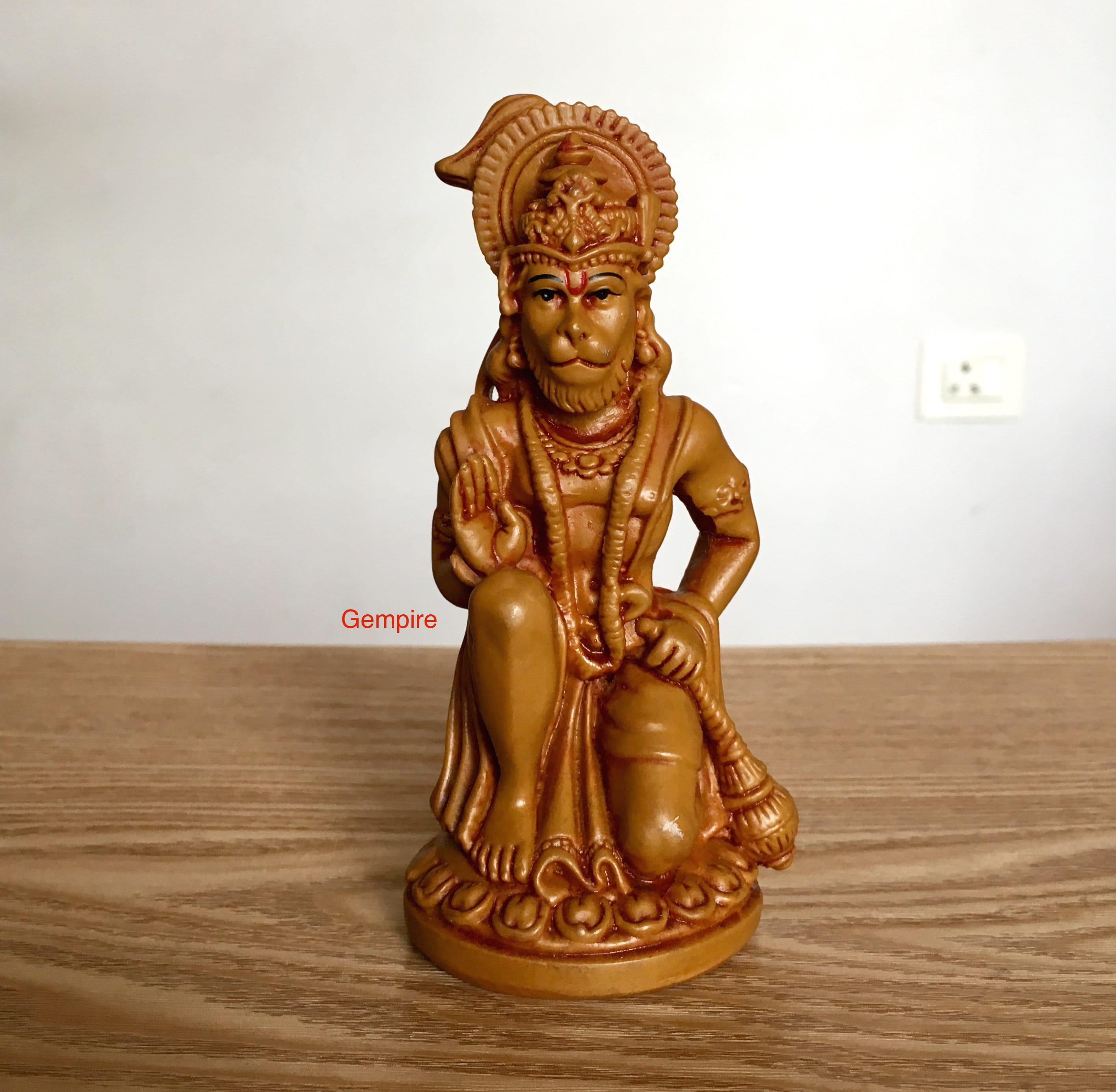 Orange Color Hanuman Statue 5.3 Hindu God of Strength Gold Plated Resin ...