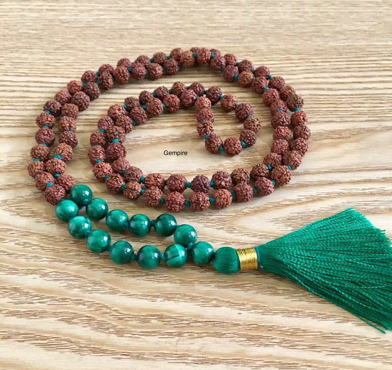 Malachite Mala Necklace 108 Rudraksha Mala Knotted 108 Prayer | Etsy