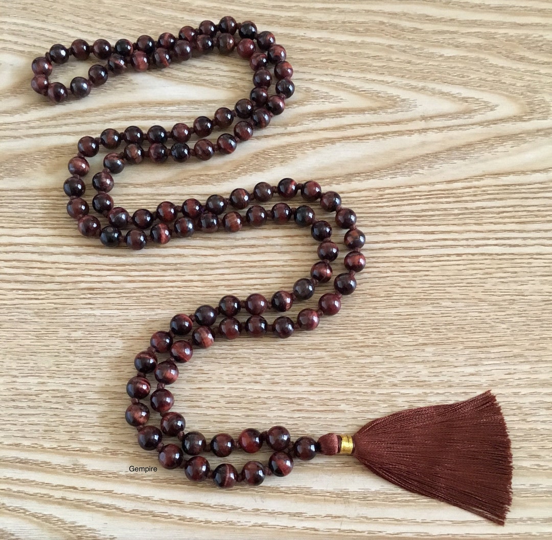 108 Red Tigers Eye Mala Necklace 8-9 Mm, Red Tigers Eye Necklace, Mens ...