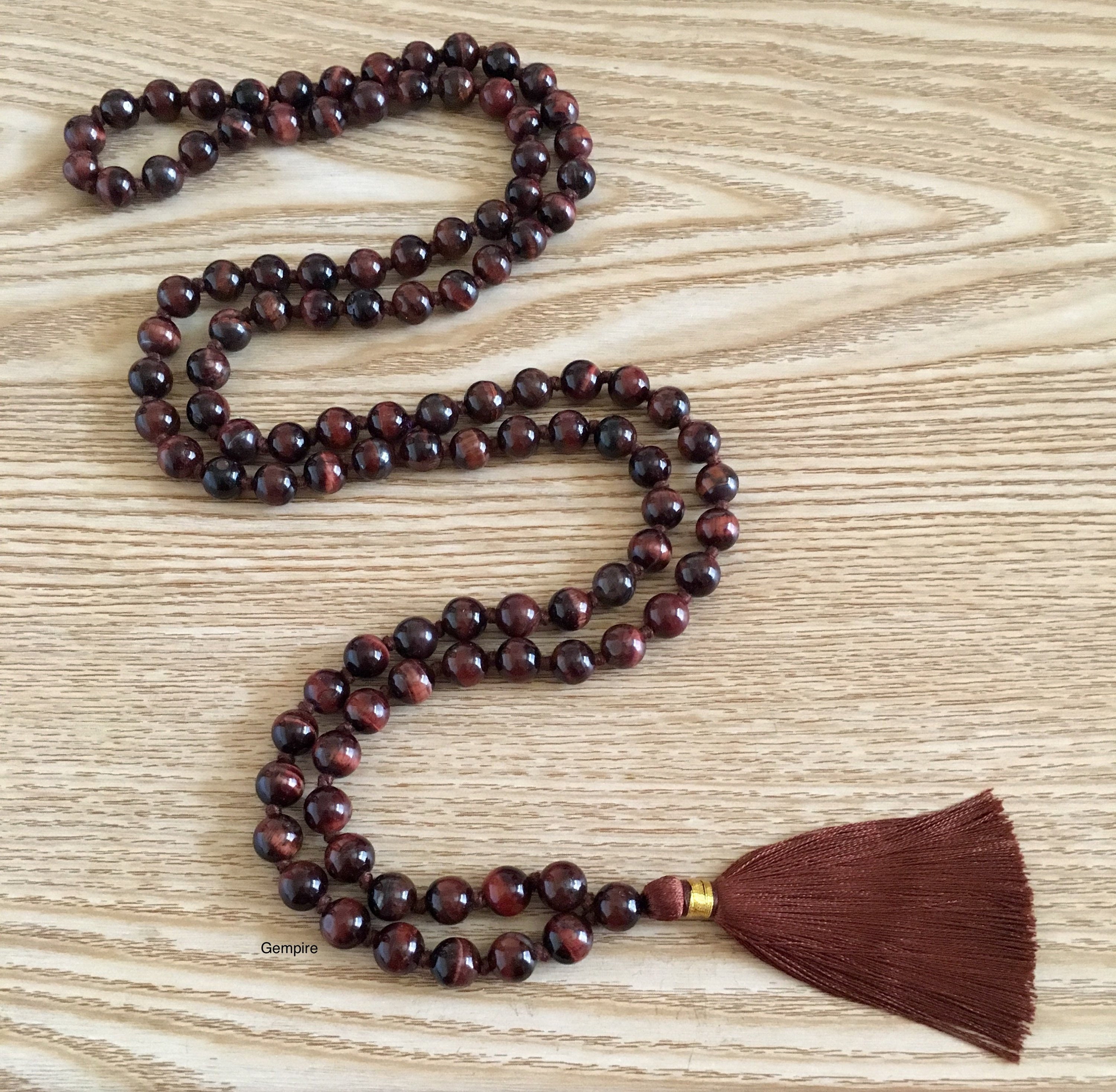 108 Red Tigers Eye Mala Necklace 8-9 Mm, Red Tigers Eye Necklace, Mens ...