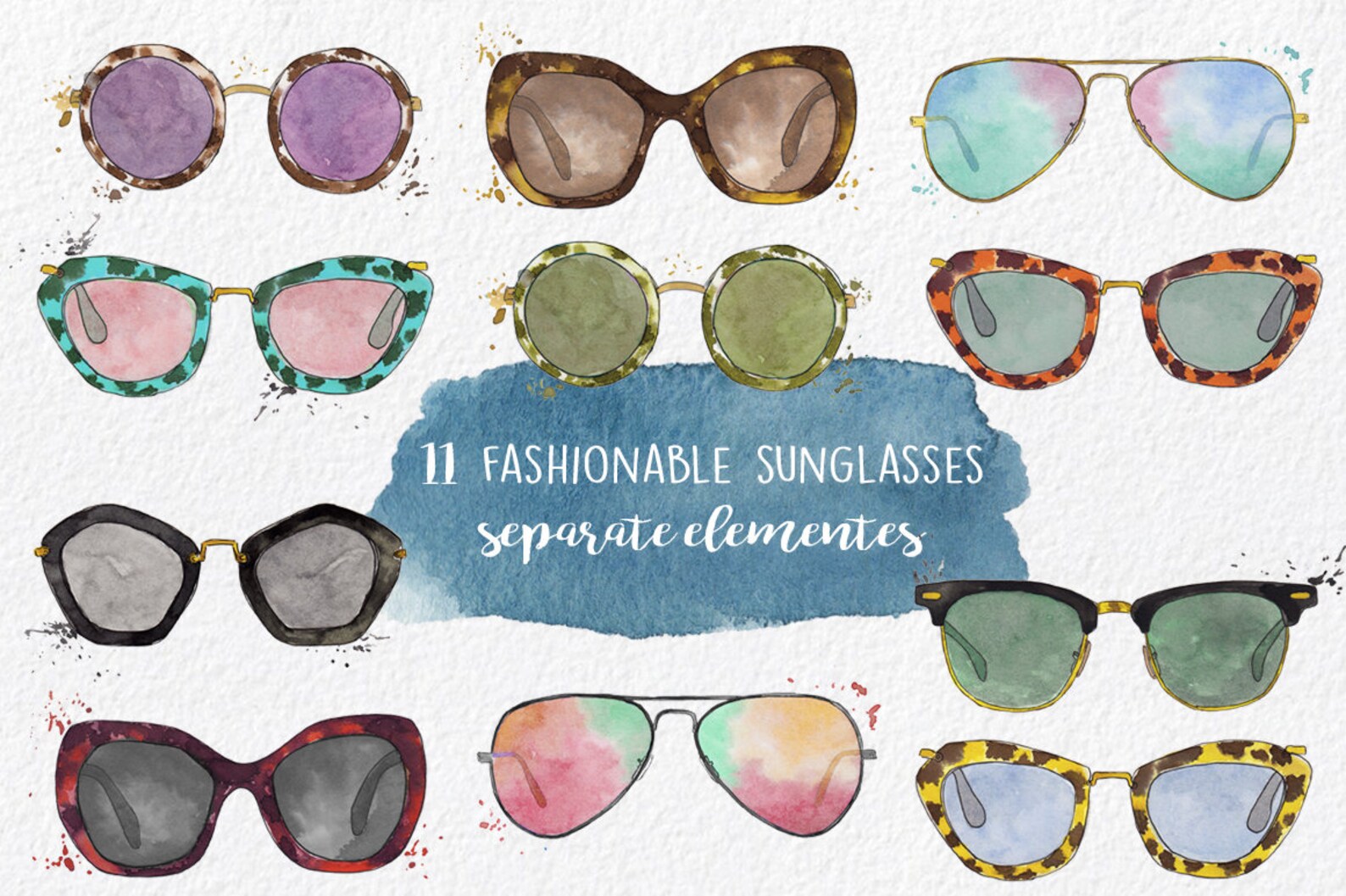 Watercolor Sunglasses Hand Painted Clipart Collection. Clip | Etsy