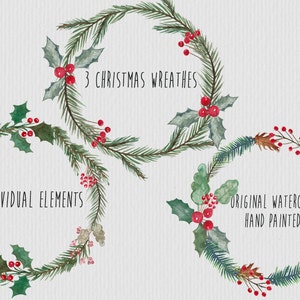 Watercolor Christmas Set Clip Art Hand Painted - Set Leaves and Flowers ...