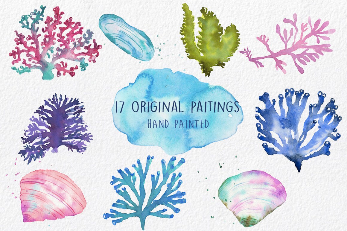 Watercolor Underwater Clipart Set.marine Life Hand Painted,under the ...