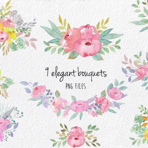 Watercolor Flowers Hand Painted Clip Art Collection - Floral Set ...