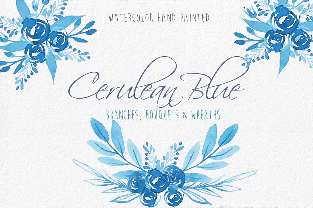 Watercolor BLUE Flowers Hand Painted Clip Art Collection-floral Set ...