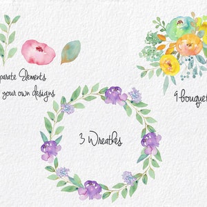 Watercolor Flowers Hand Painted Clip Art Collection - Floral Set ...