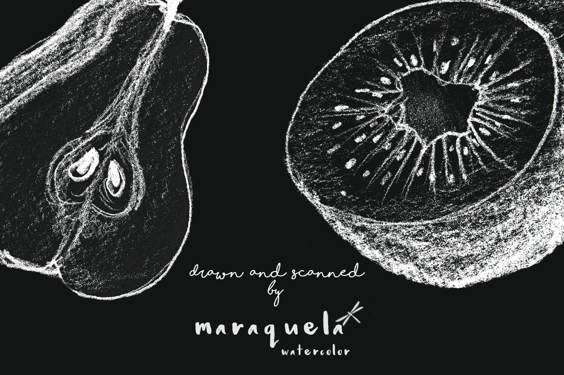 Chalk Fruits Clipart Collection - Hand Made, Strawberry, Pear, Cherry ...