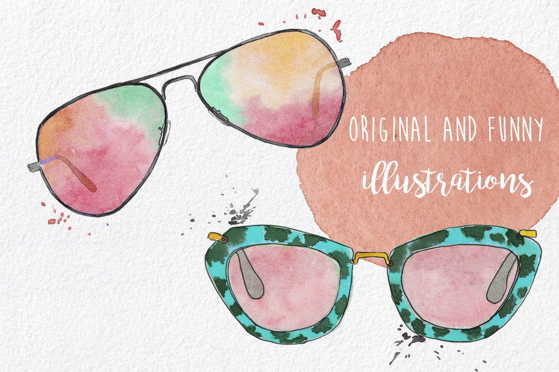 Watercolor Sunglasses Hand Painted Clipart Collection. Clip | Etsy