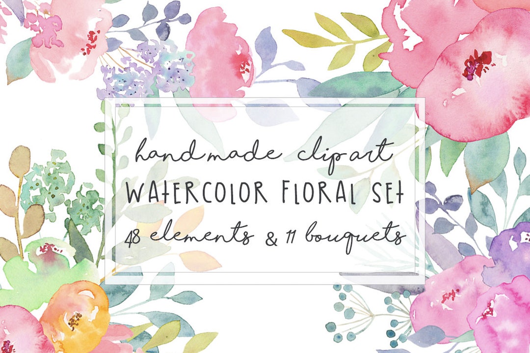 Watercolor Flowers Hand Painted Clip Art Collection - Floral Set ...